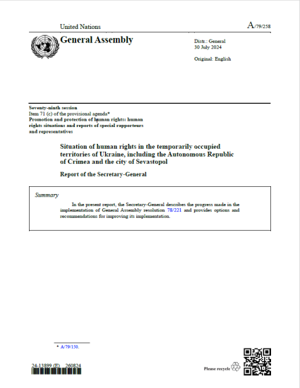 A/79/258: Situation of human rights in the temporarily occupied territories of Ukraine ...